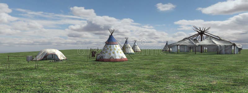 Inheems Amerikaans Dorp stock illustratie. Illustration of bijtend ...