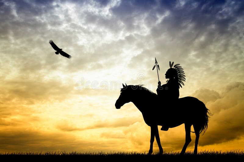 Inheemse Indiaan op paard stock illustratie. Illustration of versiering ...