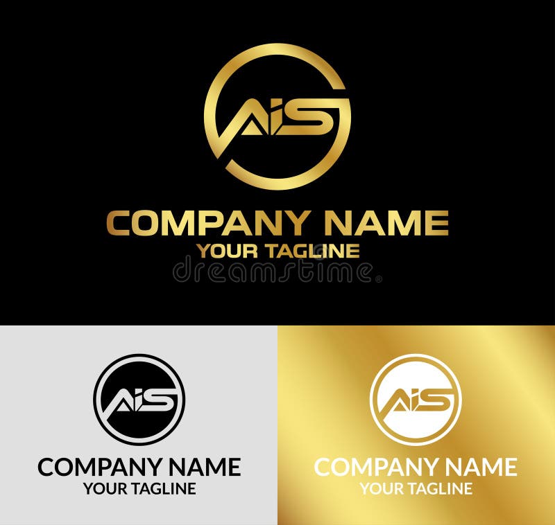 Initial AIS Letter Modern Typography Rounded Circle Shaped Gold ...