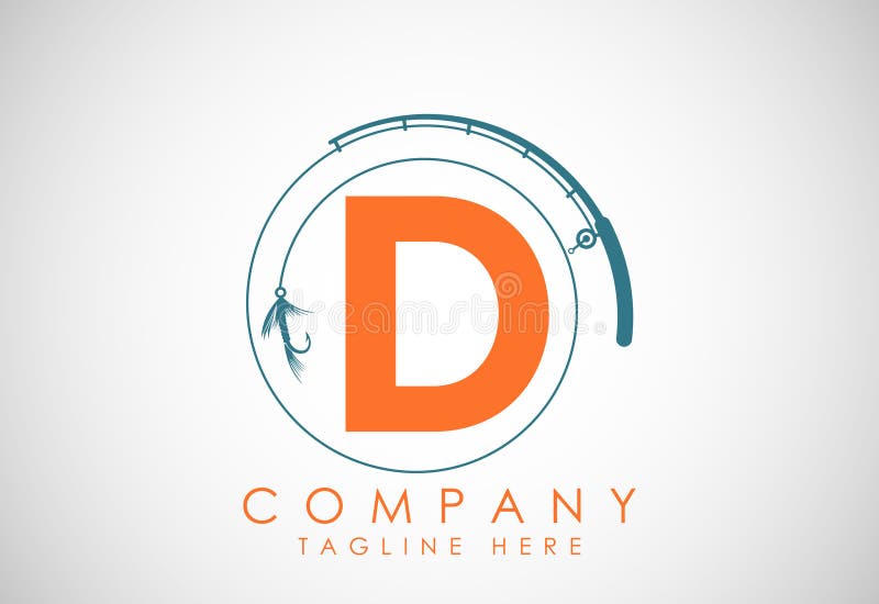 Initial Alphabet D with Fishing Rod and Hook. Fishing Logo Concept ...