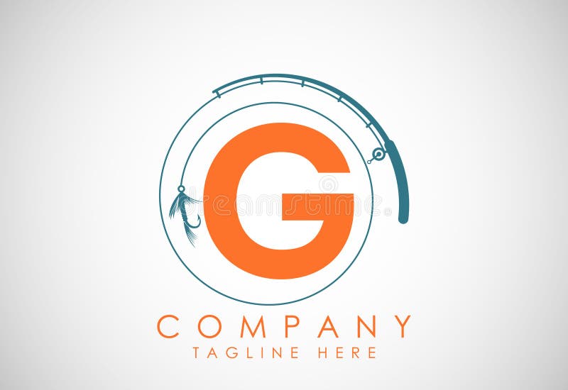 Initial Alphabet G with Fishing Rod and Hook. Fishing Logo Concept ...