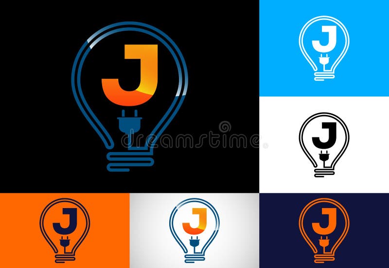 Initial Alphabet J with an Electric Bulb. Electric Bulb Logo Vector ...