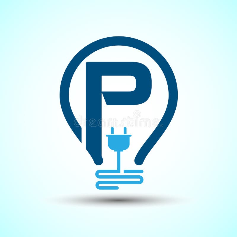 Initial Alphabet P with an Electric Bulb and Plug. Electricity Logo ...