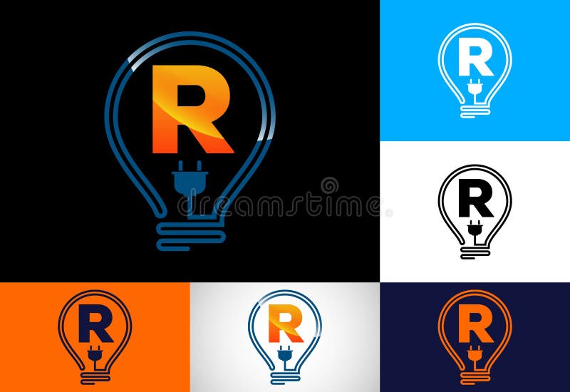 Initial Alphabet R with an Electric Bulb. Electric Bulb Logo Vector ...
