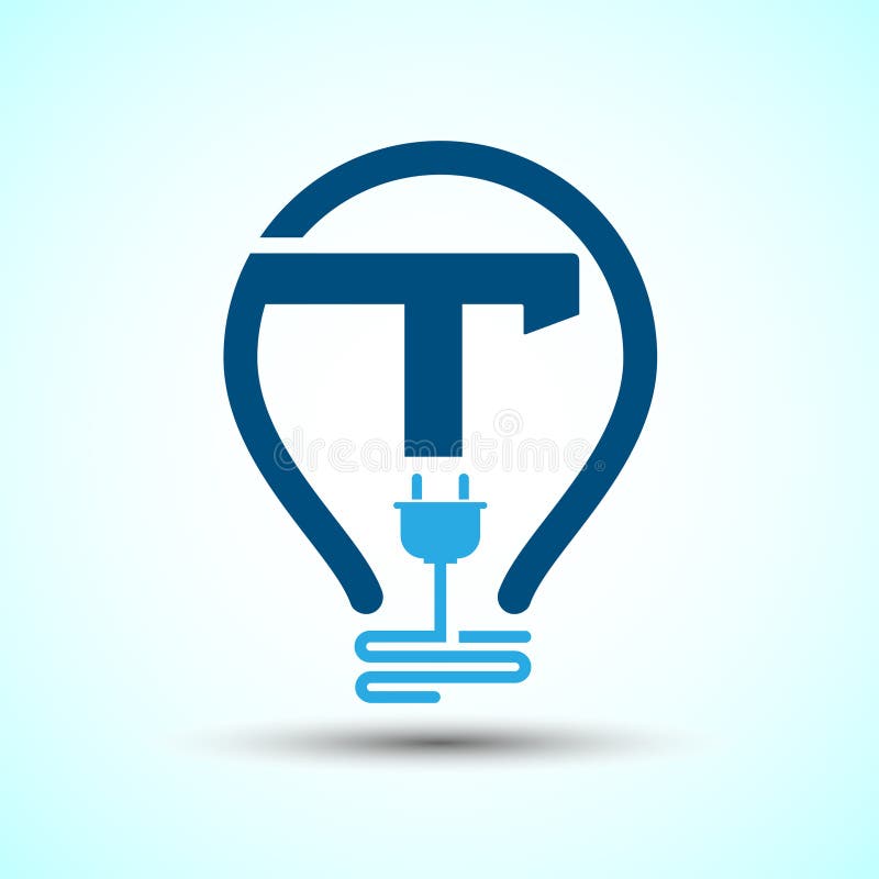 Initial Alphabet T with an Electric Bulb and Plug. Electricity Logo ...