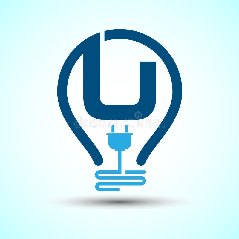 Initial Alphabet U with an Electric Bulb and Plug. Electricity Logo ...