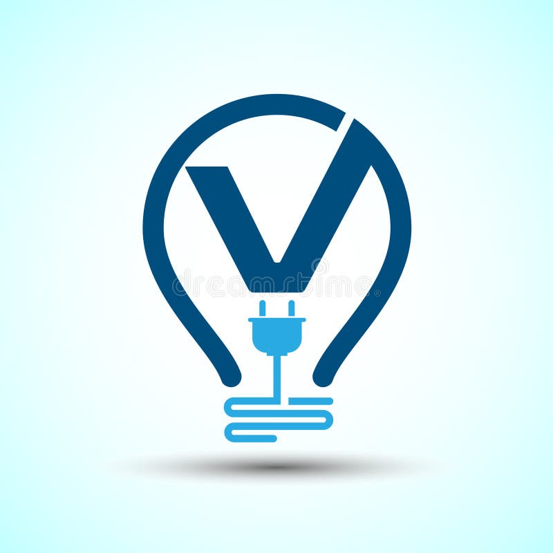 Initial Alphabet V with an Electric Bulb and Plug. Electricity Logo ...