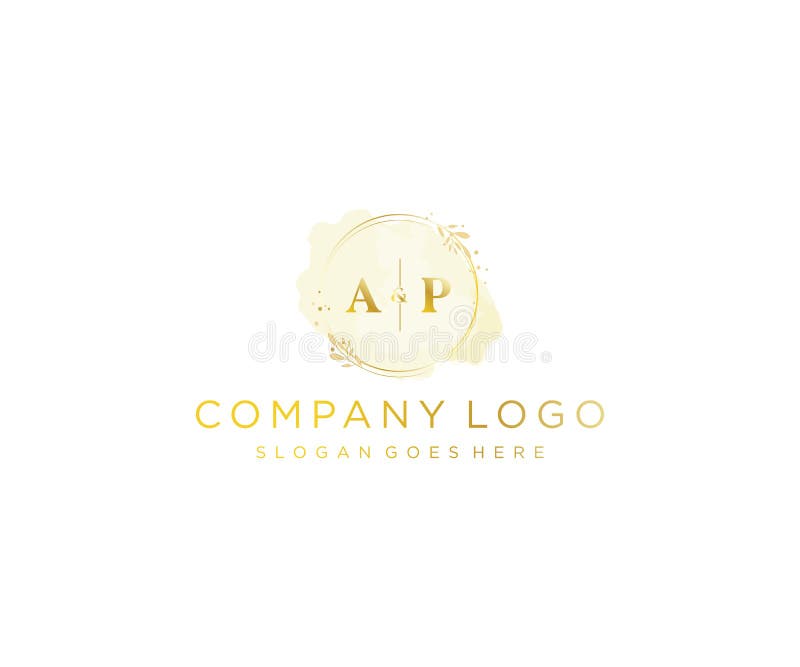 Initial AP Letters Colorful Watercolor Splash with Geometry Golden Leaf ...