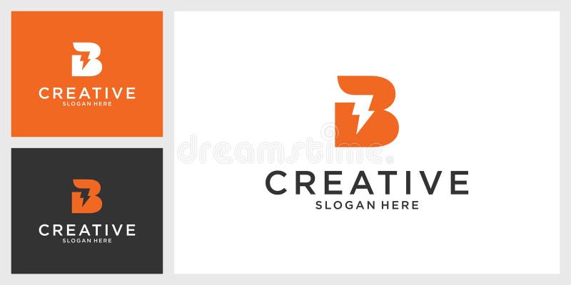 Initial B Letter with Lightning Bolt Logo Vector Design Stock Vector ...