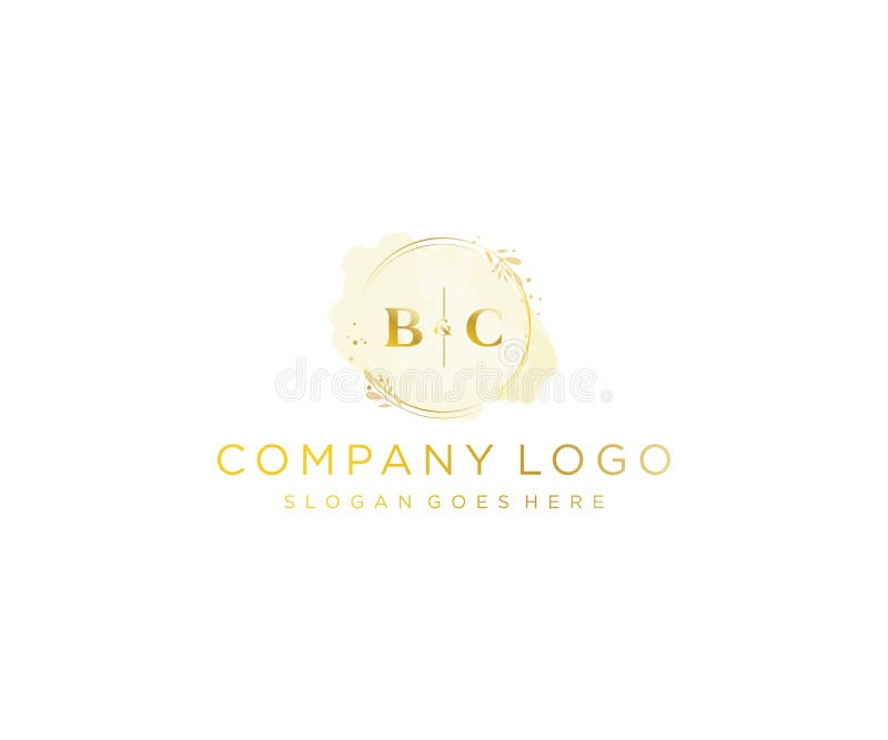 Initial BC Letters Colorful Watercolor Splash with Geometry Golden Leaf ...