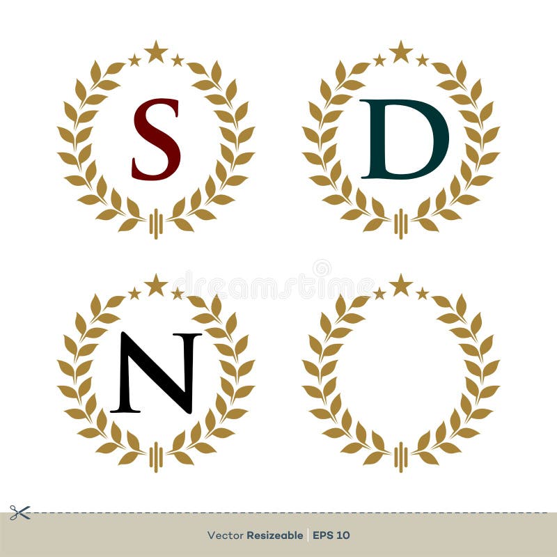 Initial Border Gold Wheat Laurel Vector Logo Template Illustration ...