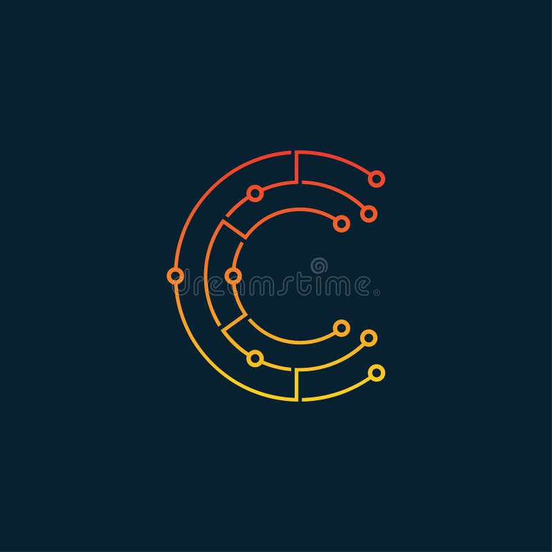Initial C Letter Technology and Digital Abstract Dots Connection Logo ...
