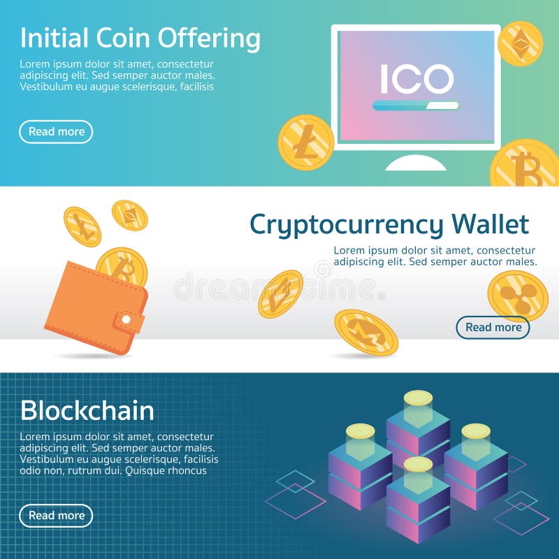Initial Coin Offering Cryptocurrency Set Banner Vector Stock Vector ...
