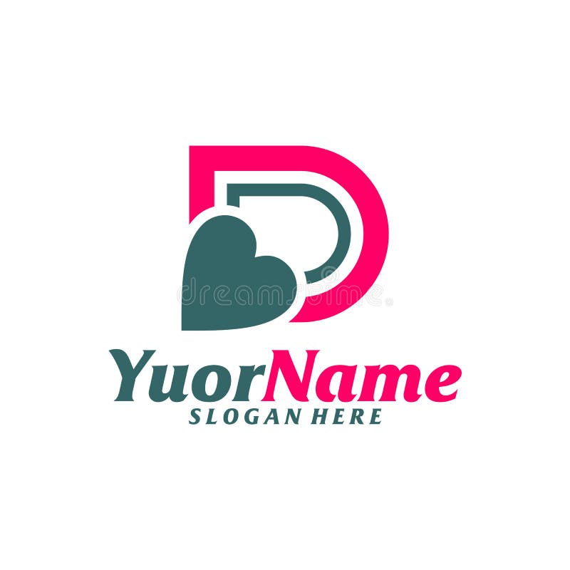 Initial D with Love Logo Design Template. Letter D Logo Concept Vector ...