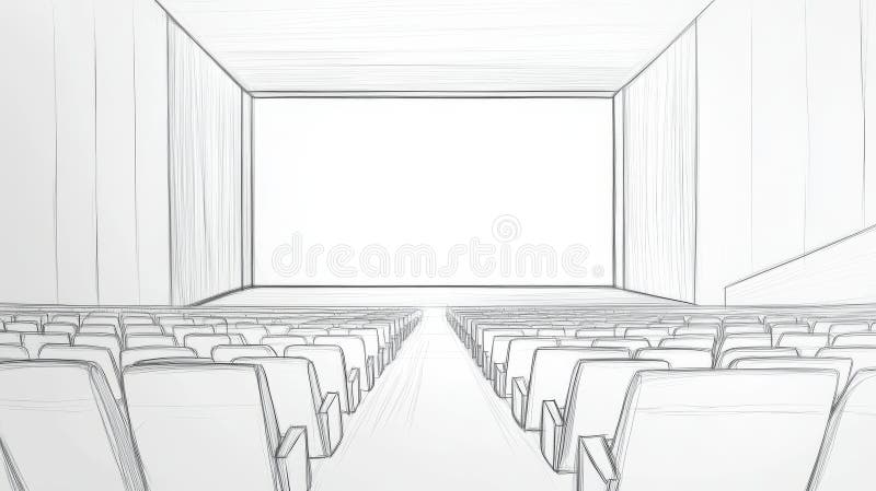 An Initial Design Sketch of an Auditorium, Highlighting a Large Screen ...