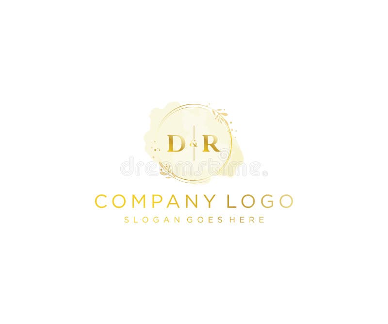 Initial DR Letters Colorful Watercolor Splash with Geometry Golden Leaf ...