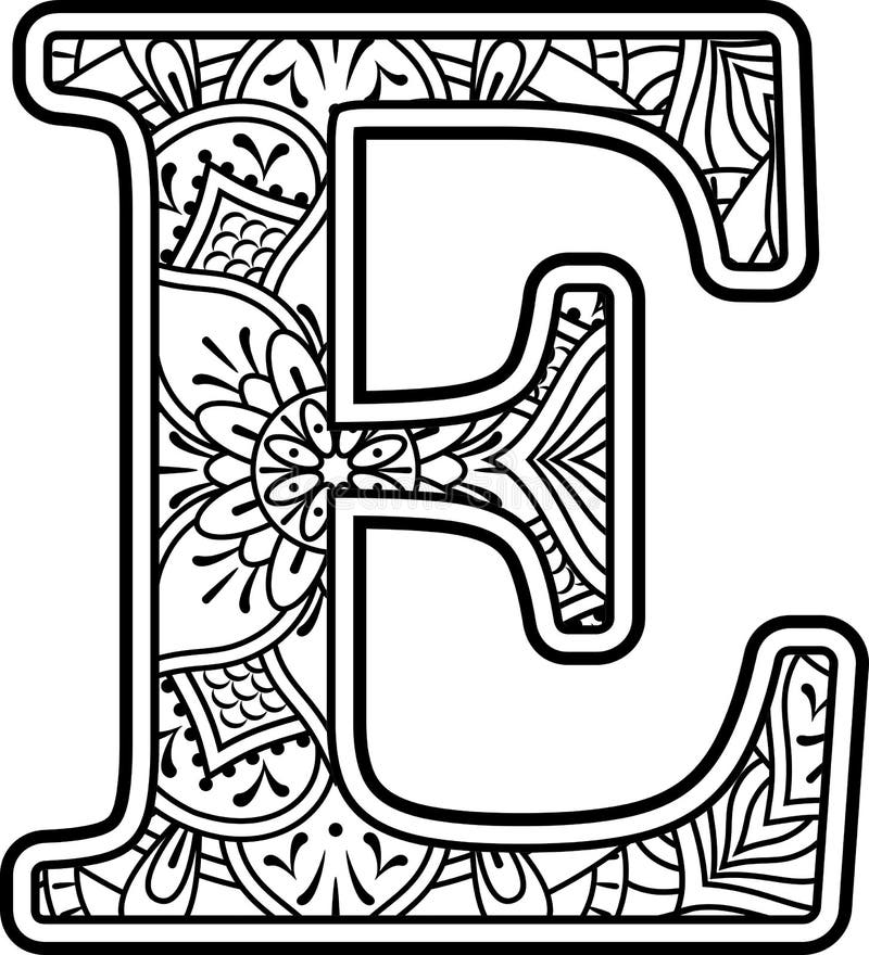 Initial E Doodle Mandala Art Coloring Therapy Stock Vector ...