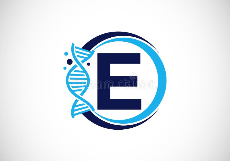 Initial E Monogram Alphabet in a Circle with DNA. Genetics Logo Design ...