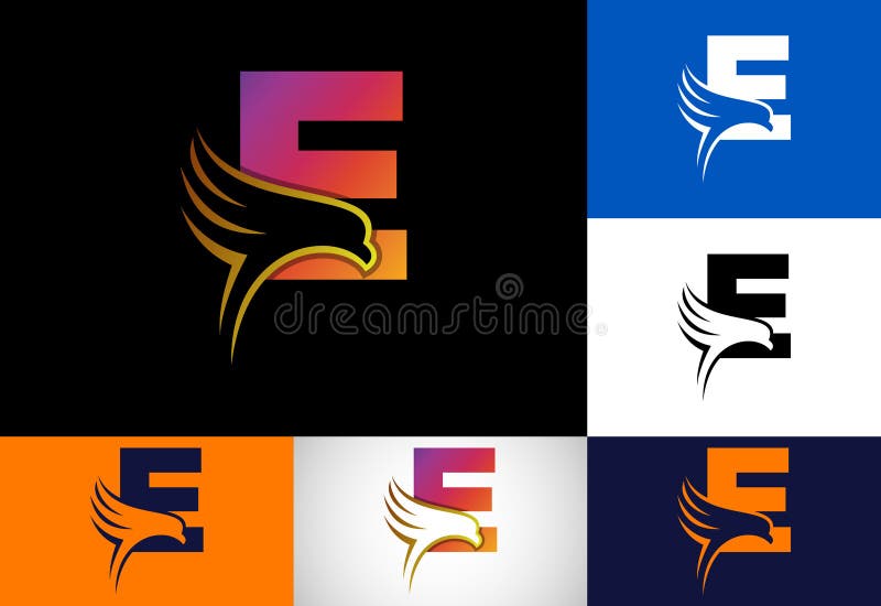 Initial E Monogram Letter with Eagle Head Negative Space Symbol ...
