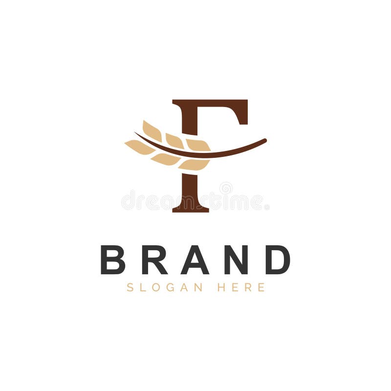 Initial F Letter with Wheat Grain for Bakery, Bread, Logo Design Vector ...
