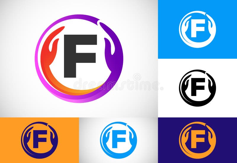 Initial F Monogram Letter with Safe Hands. Professional Charity ...