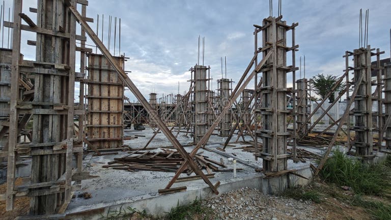 The Initial Foundation Concrete Frame and Wall of the Residential ...