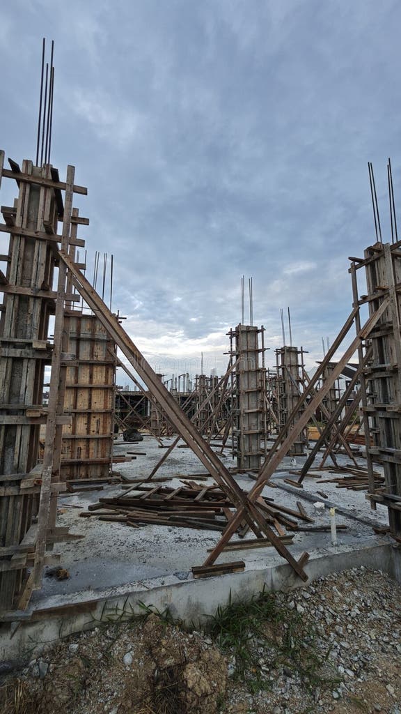 The Initial Foundation Concrete Frame and Wall of the Residential ...