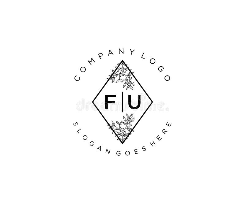 Initial FU Letters Beautiful Floral Feminine Editable Premade Monoline ...