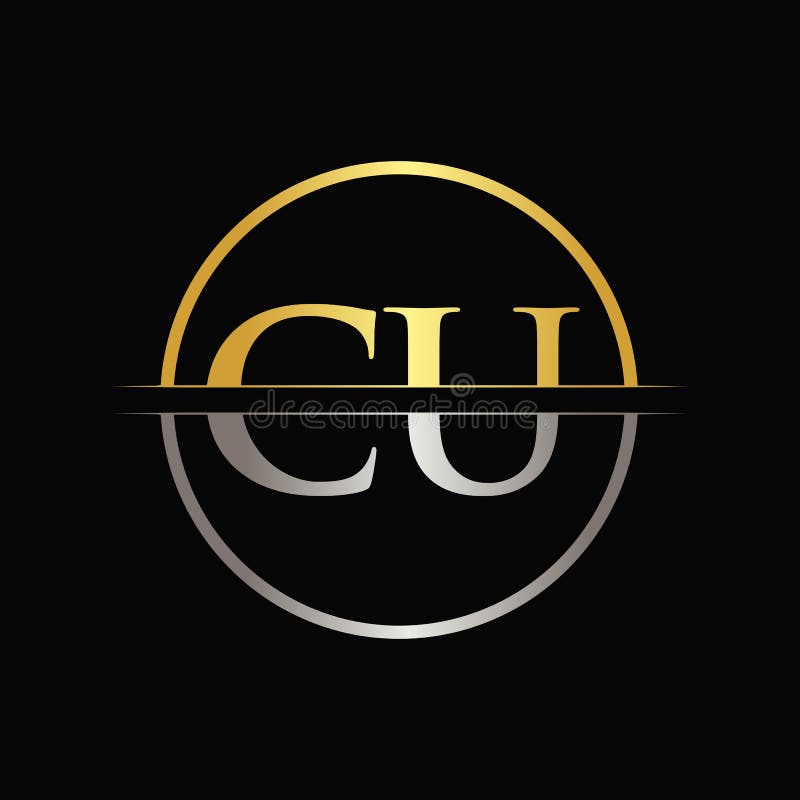 Initial Gold and Silver Color CU Letter Logo Typography Vector Template ...