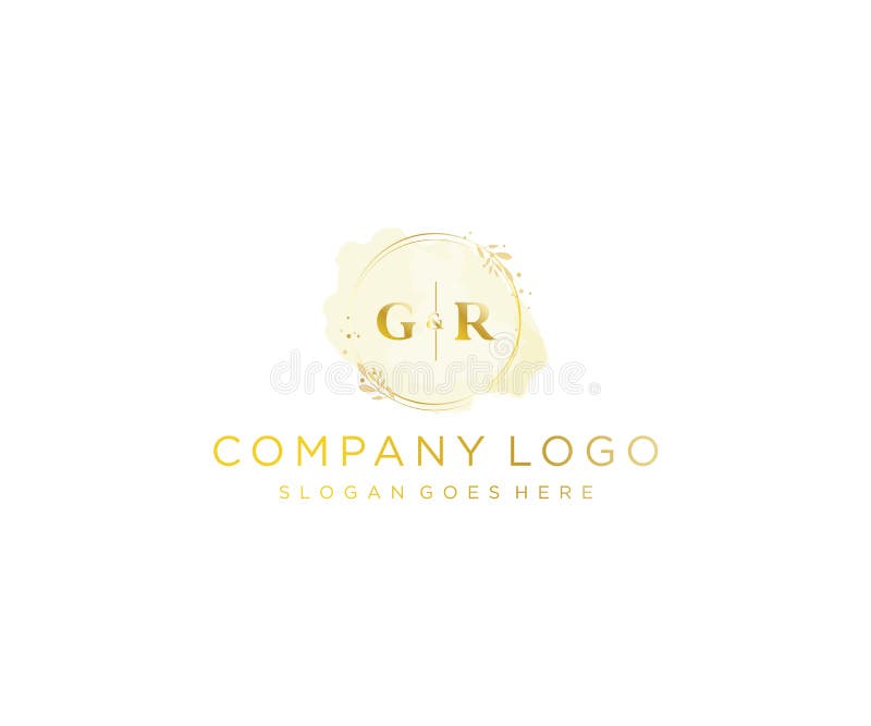 Initial GR Letters Colorful Watercolor Splash with Geometry Golden Leaf ...