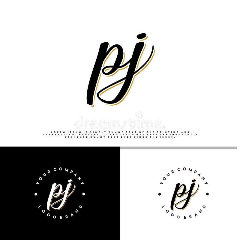 PJ Initial Handwriting Logo And Gold Brush Template Stock Vector ...