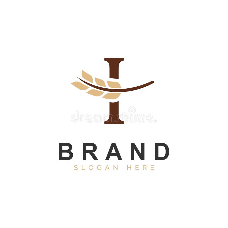 Initial I Letter with Wheat Grain for Bakery, Bread, Logo Design Vector ...