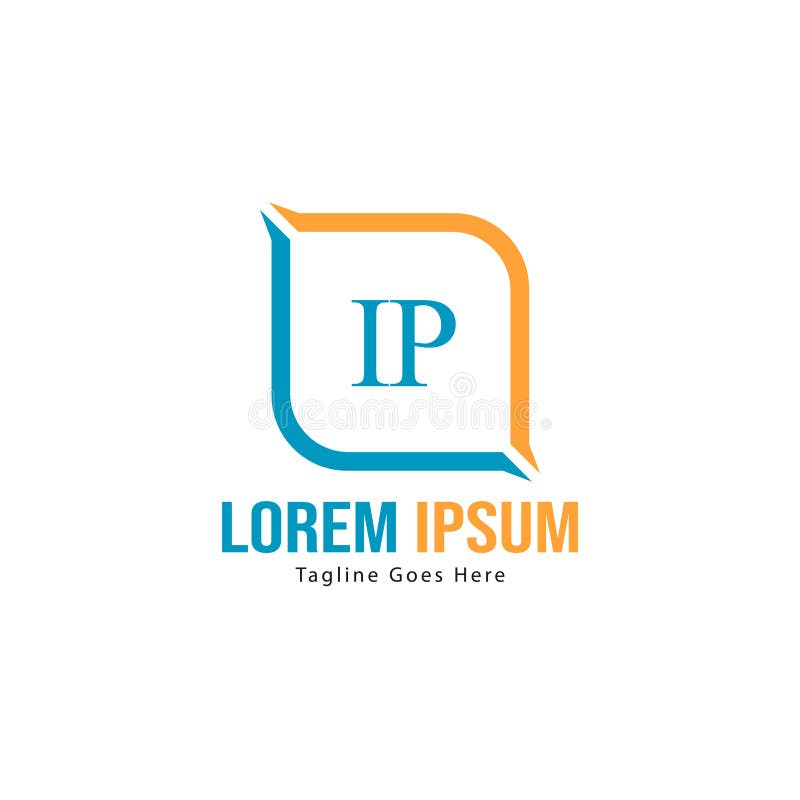 Initial IP Logo Template with Modern Frame. Minimalist IP Letter Logo ...