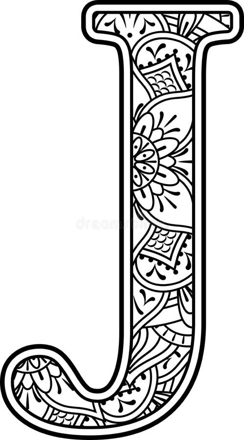 Initial J Doodle Mandala Art Coloring Therapy Stock Vector ...