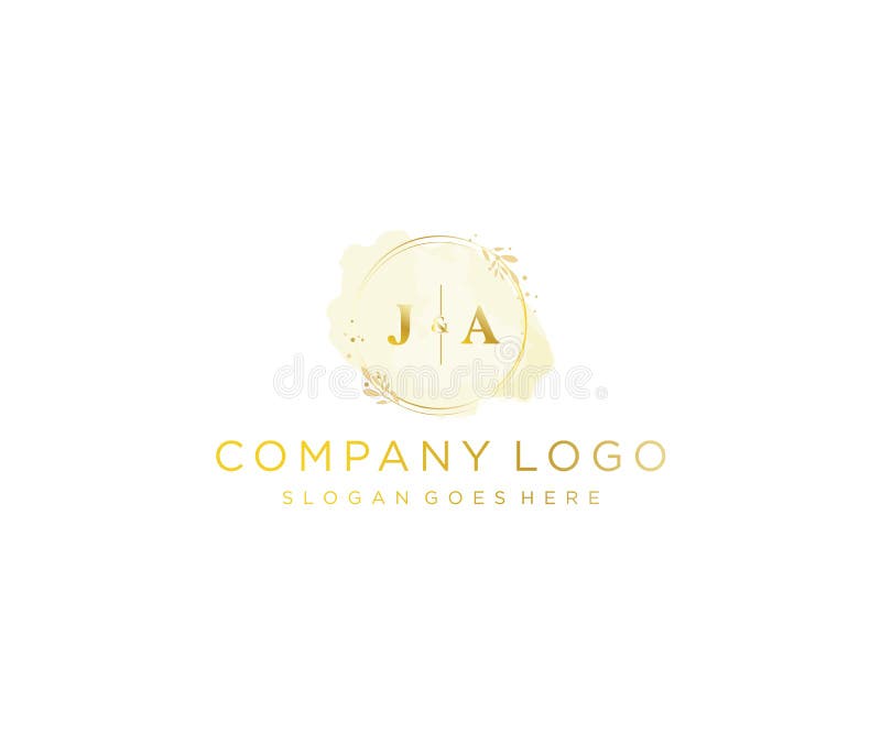 Initial JA Letters Colorful Watercolor Splash with Geometry Golden Leaf ...