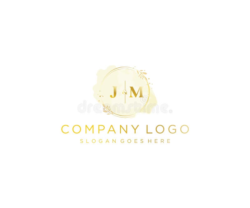 Initial JM Letters Colorful Watercolor Splash with Geometry Golden Leaf ...