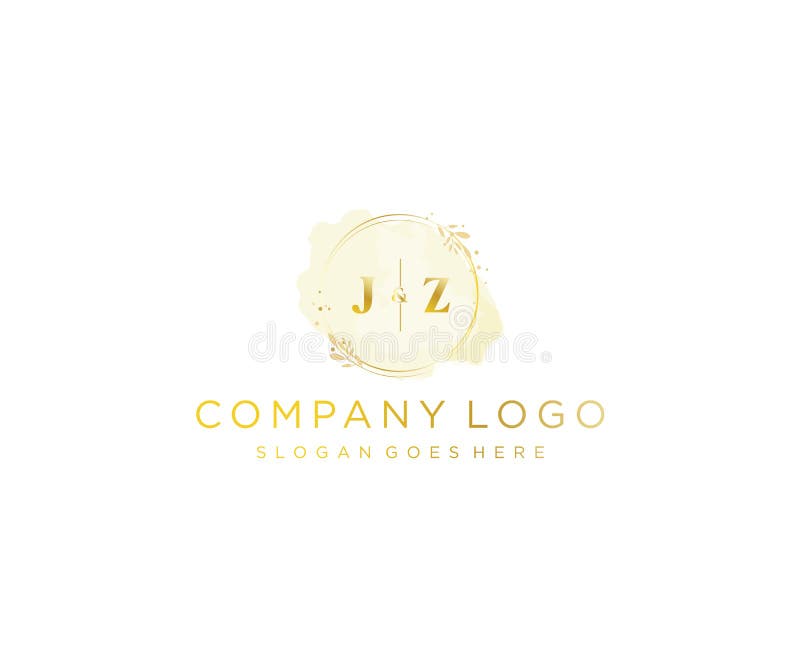 Initial JZ Letters Colorful Watercolor Splash with Geometry Golden Leaf ...