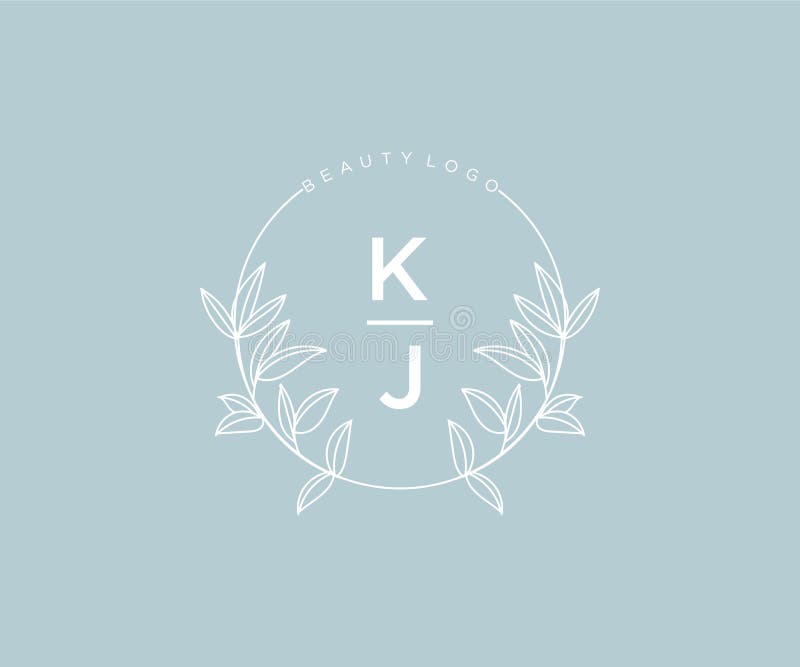 Initial KJ Letters Beautiful Floral Feminine Editable Premade Monoline ...