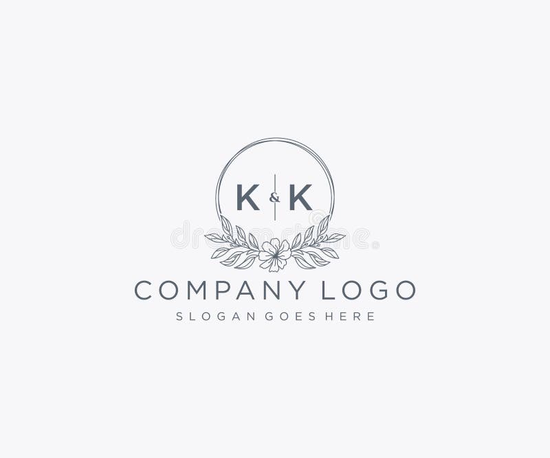 Initial KK Letters Floral Frames. Unique Decoration for Greeting Card ...