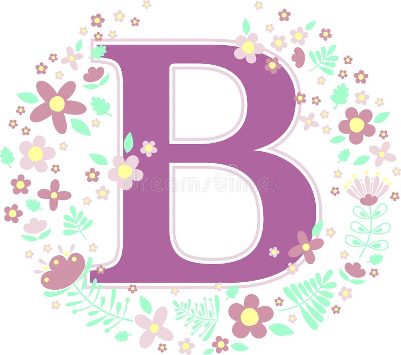 Initial Letter B with Decorative Flowers Stock Vector - Illustration of ...