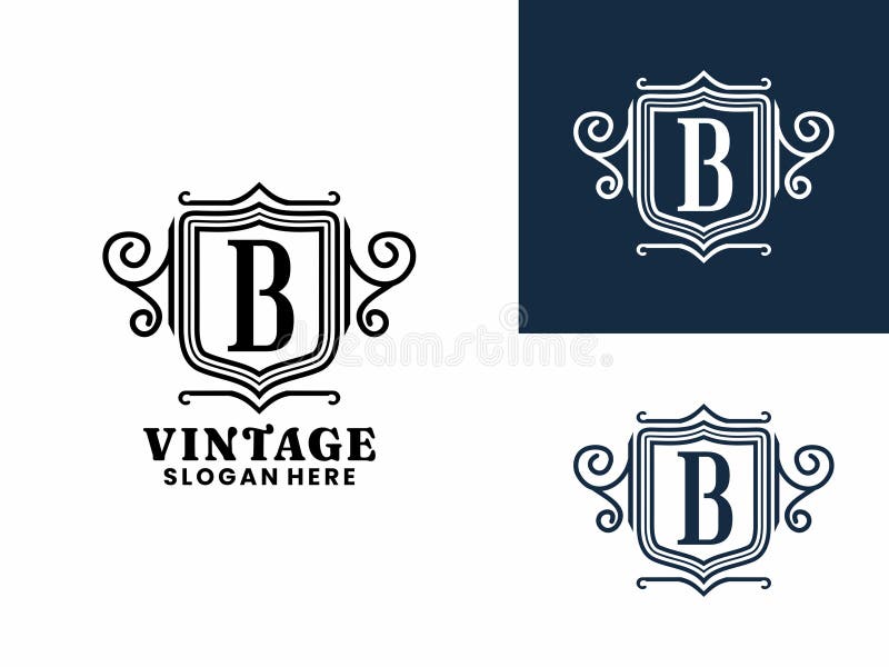Initial Letter B with Shield and Line Element Logo Design Vector ...