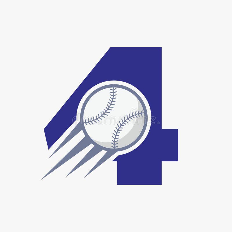 Initial Letter 4 Baseball Logo Concept with Moving Baseball Icon Vector ...