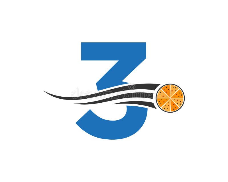 Initial Letter 3 Cafe Restaurant Logo with Pizza Concept Vector ...