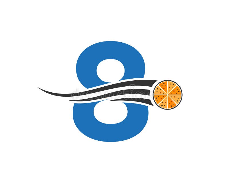 Initial Letter 8 Cafe Restaurant Logo with Pizza Concept Vector ...