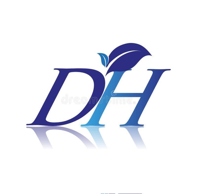 Initial Letter DH with Leaf Logo, Colored Blue Nature and Environment ...