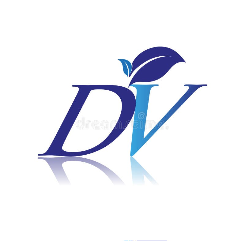 Initial Letter DV with Leaf Logo, Colored Blue Nature and Environment ...