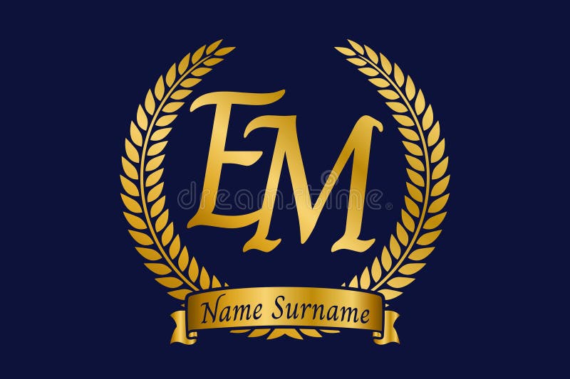 Initial Letter E and M, EM Monogram Logo Design with Laurel Wreath ...
