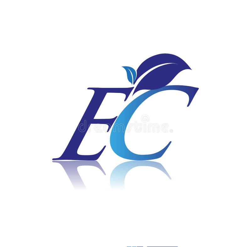 Initial Letter EC with Leaf Logo, Colored Blue Nature and Environment ...