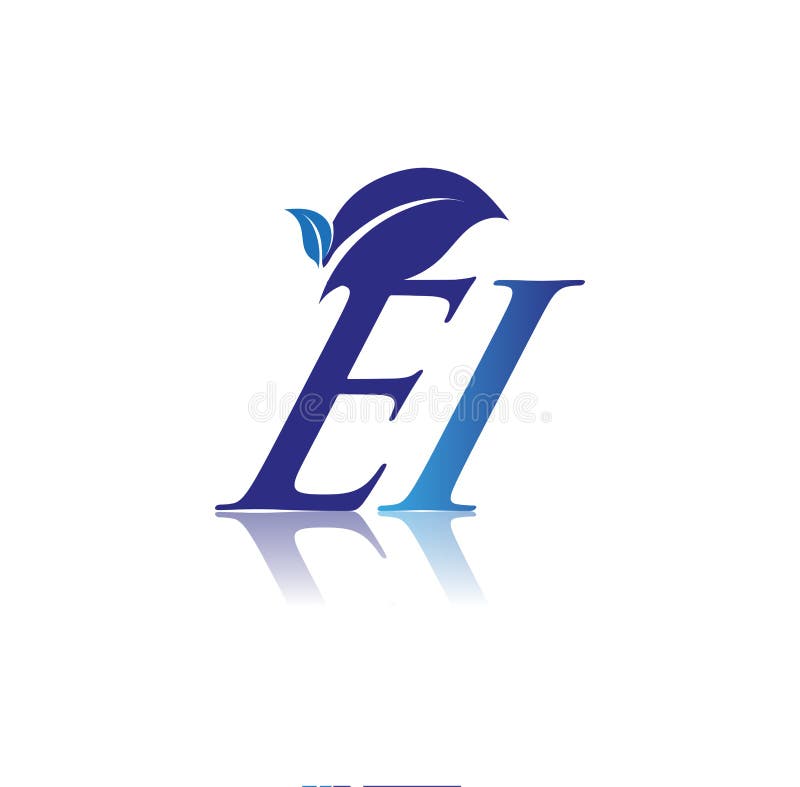 Initial Letter EI with Leaf Logo, Colored Blue Nature and Environment ...