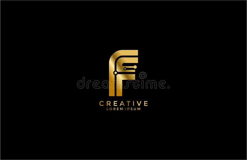 Initial Letter F Tech Style Golden Logo Design Template Stock ...